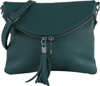 modamoda.de T07L / T139L Damen Leder kleine Umh&auml;ngetasche 2 Modelle handmade in Italy, Farbe:T139L Petrolgr&uuml;n