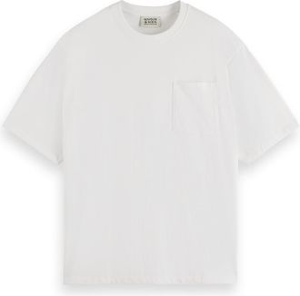 Scotch & Soda Mens Core-3 Crosses Loose Fit Pocket T-Shirt, White, XXL