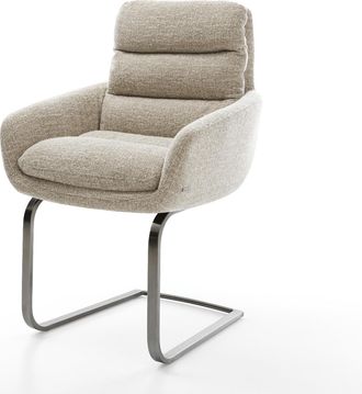 DELIFE Freischwinger Abelia-Flex mit Armlehnen Webstoff Soft Beige Freischwinger flach Graphit, Esszimmerstühle