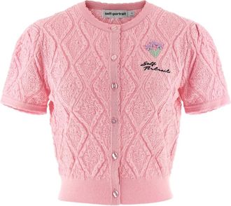 Self Portrait Femme, Pulls, Rose, Taille: 40 FR Gilet en maille c&ocirc;tel&eacute;e ajour&eacute;e