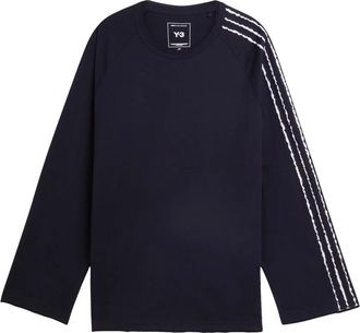 Yohji Yamamoto unisex, Sport, Noir, Taille: S Raw Edge 3-Stripes Long Sleeve Tee