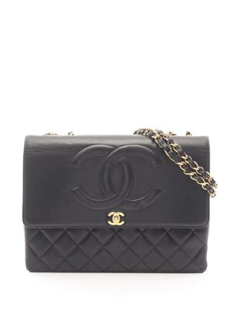 Chanel 1991-1994 Quilted Lambskin CC Timeless Half Flap crossbody bag - Schwarz