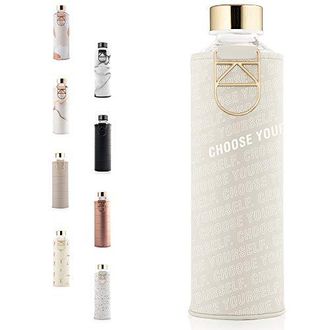 Equa Glas-Wasserflasche mit Kunstlederh lle, 750 ml, auslaufsicher und BPA-frei, 100 % Borosilikatglas, MM faux CY, Weiß, Wählen Sie Selbst, Rauchgrau/Hell