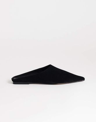 Topshop Dawn - Flache, spitze Schuhe aus echtem Wildleder in Schwarz