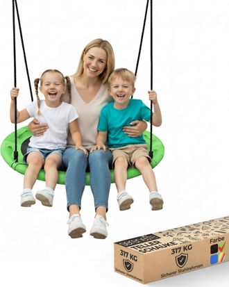 SereneLife Nestschaukel Gr&uuml;n 100 cm - Runde H&auml;ngeschaukel f&uuml;r Kinder & Erwachsene mit gepolstertem Rahmen & wetterfestem Stoff F&uuml;r Garten & Zimmer, 270 kg tragba