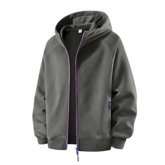 Generic Sweat &agrave; capuche zipp&eacute; pour homme et femme - V&ecirc;tement dext&eacute;rieur - Veste de sport l&eacute;g&egrave;re - Manches longues - Couleur unie - Manteau &agrave; capuche, gris fon