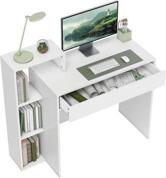 HOMCOM Bureau avec rangement - HOMCOM - 3 &eacute;tag&egrave;res de rangement et tiroir - panneau de particules - 100 x 40 x 90 cm - blanc