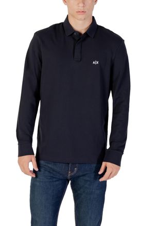 A|X Armani Exchange Mens Essential, Long Sleeve Side Monogram Logo Polo Shirt, Blue, L