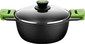 Bra Prior | Hoher Kochtopf mit Glasdeckel und Silikongriffen, 24 cm, Schwarz