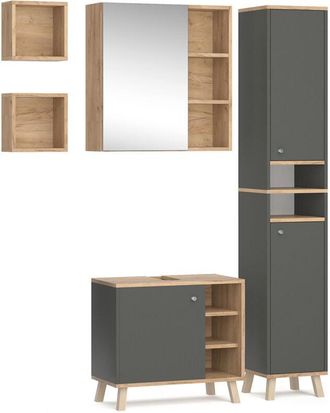 Vicco Badm&ouml;bel-Set Senyo, Anthrazit, 4 Teile, mit Hochschrank