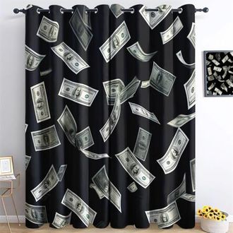 Generic Rideau Occultant Billet de Banque en Dollars 3D Imprimé Occultants Polyester Rideaux Gris Salon Design Moderne Rideaux De Cuisine De Porte Fenêtre À O