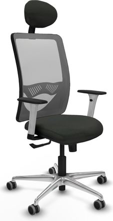 Piqueras y Crespo Schwarzer B&uuml;rostuhl Zulema mit wei&szlig;en und schwarzen Armlehnen, h&ouml;henverstellbare Lendenwirbelst&uuml;tze und festes Kopfteil, ausgestattet mit 3 Positionen