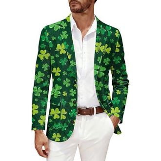 Generic Blazer pour homme en velours côtelé imprimé trèfle porte-bonheur, manteau daffaires léger coupe régulière, 01-1-Vert menthe, 4XL