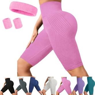 Generic Luveon Slimove Legging court 3D anti-cellulite Taille haute Compression Push-up Sculptant Yoga Fitness Gym Entraînement, rose, M