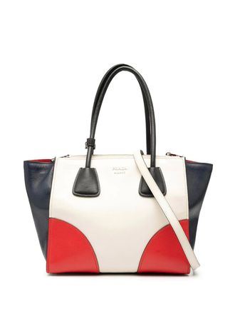 Prada 2013-2020 Multicolour Satchel-Tasche aus glasiertem Kalbsleder - Weiß