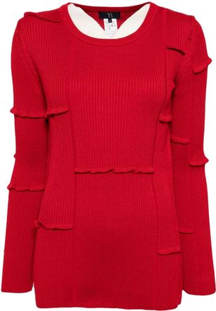 Yohji Yamamoto Gerippter Strickpullover mit Falten - Rot