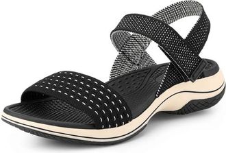 Allegra K Sandales compens&eacute;es &agrave; talon bas avec crochet et boucle pour femme, Noir, 41 EU