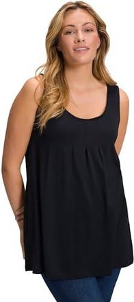 Ulla Popken Top, plissé, Ligne A, col Rond, sans Manches, Modal T-Shirts, Noir, 56-58 Femme