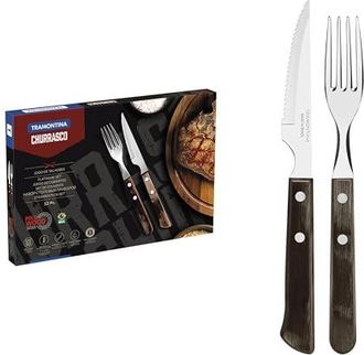 Tramontina 21199/909 Steakbesteck-Set, 12-teilig mit braunen Griffen 2-Fach vernietet