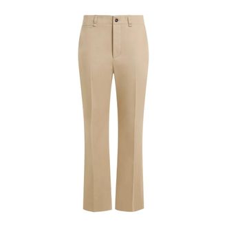 Saint Laurent Gerade Baumwollhose - - Trousers - Damen - Beige - S