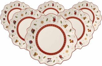 Villeroy & Boch Toys Delight Brotteller 6er Set, 17 cm, Beilagenteller mit weihnachtlichem Dekor, Premium Porzellan, Weiß