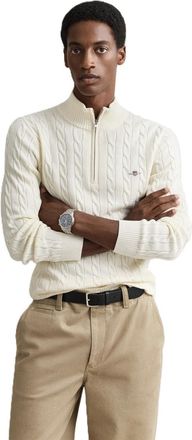 GANT Herren Cotton Cable Half Zip Pullover, Cream, XX-Large