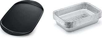 Weber 17509 Grillplatte Keramik groß, schwarz, 49x35 cm, Antihaftoberfäche & 6415 Small 7-1/2-Inch-by-5-inch Aluminum Drip Pans, Set of 10