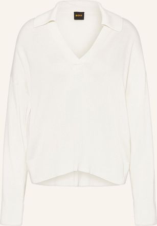 HUGO BOSS Strick-Poloshirt Fiaffisa weiss