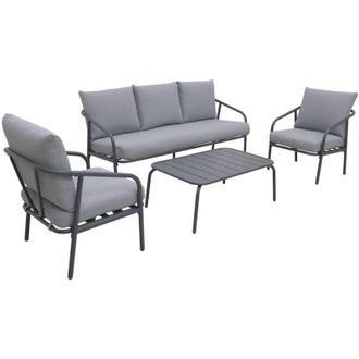 Sweeek Gartenlounge-Set aus Stahl f&uuml;r 5 Personen Anthrazit / Grau