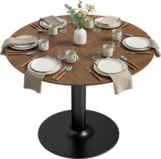 HOMCOM Runder Esstisch f&uuml;r 6 Personen, &Oslash; 110 x 78 cm, K&uuml;chentisch mit breiter Tischplatte und Stahlgestell, moderner Stil, braun