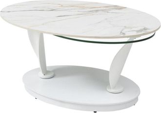 Vente-Unique Vente-unique - Table basse avec plateaux pivotants en c&eacute;ramique, verre tremp&eacute; et m&eacute;tal - Effet marbre blanc - maneya de Maison C&eacute;phy