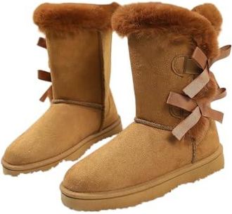 Generic NYSBH Bottes de neige dhiver confortables en velours &agrave; bout rond avec noeud sexy et chaud pour femme, bordeaux, 40.5 EU