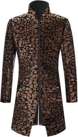Generic Veste steampunk à paillettes pour homme - Manteau gothique pour homme - Longue - Mode médiévale - Veste pailletée avec fermeture éclair - Jupe de marc