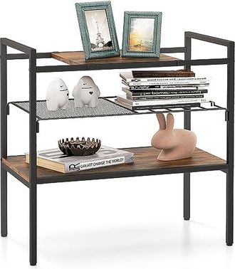 Giantex Table console industrielle &agrave; 3 &eacute;tag&egrave;res avec plateau coulissant et amovible, table de couloir, table dappoint avec &eacute;tag&egrave;re en treillis, &eacute;tag&egrave;re de ran