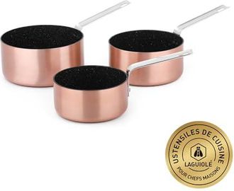Laguiole Laguiole - 3 stapelbare Töpfe aus Aluminium Kupfer, 16/18/20 cm, Greblon C2 Antihaftbeschichtung, Induktion