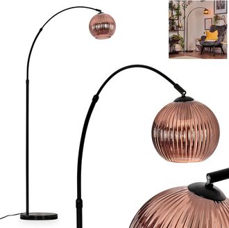 HOFSTEIN Stehleuchte Koyoto, Stehlampe aus Metall/Riffelglas in Schwarz/Kupfer mit Marmorfu&szlig;, verstellbare Leuchte im Retro-Design (Schirm &Oslash; 20 cm), Fu&szlig;schalte
