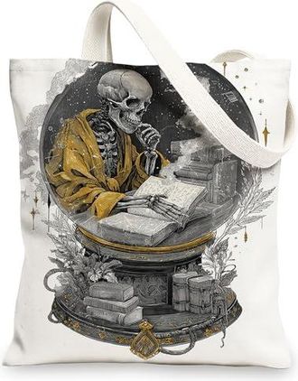 Generic Sacs fourre-tout vintage en toile motif squelette gothique, sacs dépicerie réutilisables, légers et lavables, sacs en toile pour salle de sport, extér