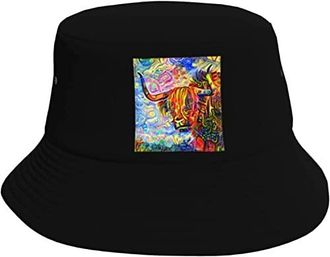 Generic Doux Chapeau de Pêcheur Le bétail Abstrait des Highlands Chapeaux de Seau Pliable Bonnet de Soleil pour Filles Femmes Hommes
