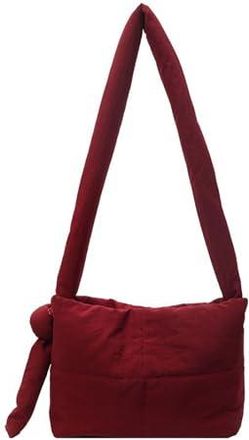 Generic Sac à bandoulière matelassé pour femme, sac à main en nylon rembourré doux, sac besace léger pour femme, rouge vin, 11.8inch