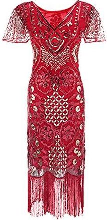 Generic Costume Annee 20 Femme Robe Gatsby Chic Et Elegante Robe Festive Années 20 Robe Années 1920 Robe Paillette Frange Costume Annee 20 Femme Rouge Déguise