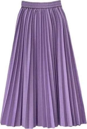 Generic Jupe trapèze unie pour femme - Taille haute - Coupe ajustée - Style décontracté - Jupe midi plissée, violet, taille unique