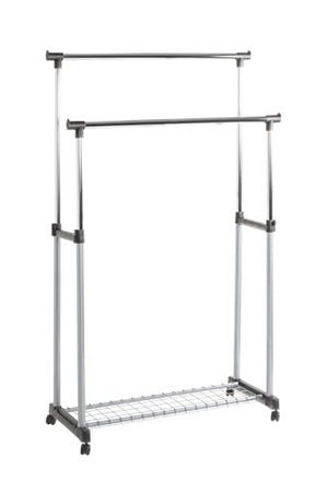 Haku M&ouml;bel Rollgarderobe alu, Chrom, grau, Kunststoff, Metall - Ma&szlig;e: B 95 cm x H 95-170 cm x T 43 cm, Style: Modern