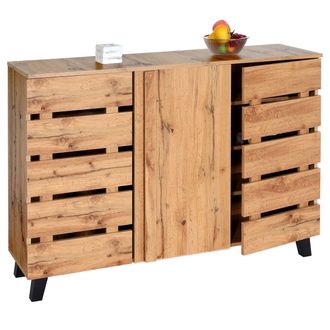 Mendler Sideboard HWC-M46, Kommode Schrank Anrichte, 3 T&uuml;ren 8 Stauf&auml;cher 88x120x34cm, naturfarben