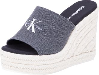 Calvin Klein Jeans Damen Wedge Espadrilles Slide aus Canvas, Mehrfarbig (Black Salt And Pepper), 39