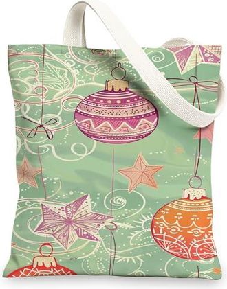 Generic Sacs fourre-tout en toile ornementale, sacs réutilisables à motif de vacances colorés, légers et festifs, lavables en toile pour, vert, 13x15 Inch