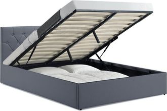 IDMarket Lit coffre double austin avec tête de lit et sommier 160 x 200 cm pvc gris