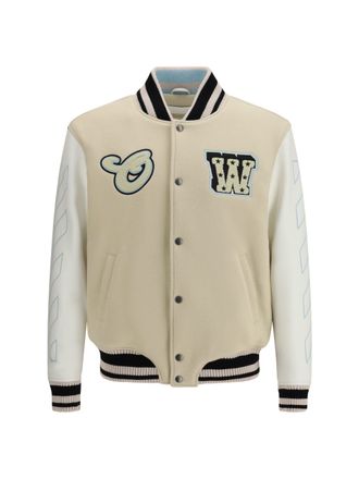 Off-white Mens Jacket Varsity Star Logo Cream Wool