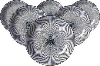 Ritzenhoff & Breker Takeo Stripes Suppenteller 6er Set, 20 cm, Tiefe Teller mit vollflächigem Dekor, Skandinavisches Design, Mix-&-Match-Geschirr, Porzellan, Weiß und Sch