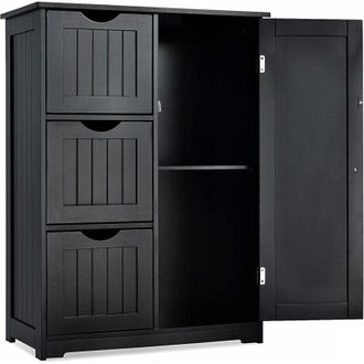 Costway Costway - Meuble de Salle de Bain avec 3 Tiroirs, 1 Placard, Rangement Salle de Bain &Eacute;tag&egrave;re R&eacute;glable pour Salon, Chambre, Entr&eacute;e, 58x28x81cm-Blanc