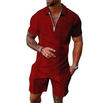 Generic Homme Surv&ecirc;tement de Sport T-Shirt &agrave; Manches Courtes Fermeture &eacute;clair et Short Ensemble, Costume Deux Pi&egrave;ces &agrave; Rayures pour Hommes,Couleur Unie Joggin